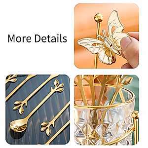 INPROPEXT 6PCS Coffee Spoons Set with Glass Holder,Small Stainless Steel Gold Tea Spoons,Mini Dessert Spoons Set for Fruit,Stirring, Mixing, Sugar, Ice Cream, Cake (6 x Spoons)