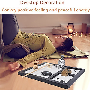 Joyeee Japanese Zen Garden for Desk with Chakra Stones, Desktop Sandbox Zen Tray Meditation Sand Garden for Peace, Holistic Healing, Zen, Deep Relaxation and Mindfulness #1
