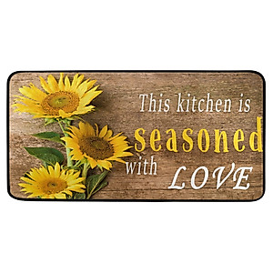 Sunflowers Love Wooden Kitchen Rugs Floor Mat Anti Fatigue Kitchen Mats Non Skid Washable Bath Rug Runner Doormats Carpet Sink Mat Home Decor 39 X 20 inch