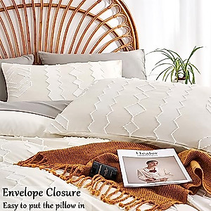 Senville White Duvet Cover Queen Size-Tufted Queen Duvet Cover Set,100% Microfiber Boho Duvet Cover,3PCS Soft and Breathable Textured Shabby Chic Bedding Set with Zipper Closure(White,Queen)