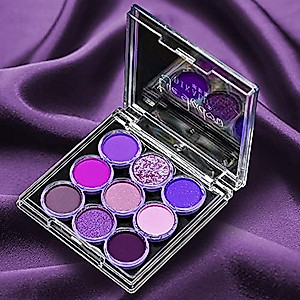 Waterproof 9 Colors Shimmer Matte Eyeshadow Palette.Longwearing Highly Pigmented Glitter Powder Palet.Matt Pink Shiny Purple Eye shadow Palet Eye Makeup.paleta de sombras moradas