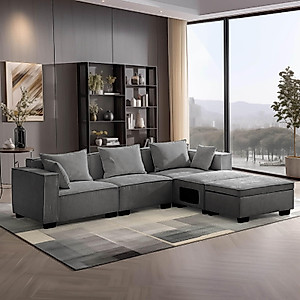 108.7 Inch Convertible U Shape Sectional Sofa, Modern Chenille Fabric, L Shaped 5 Seater Living Room with Chaise, High Support and Soft Foam with Storage and Cat Hole Footstool