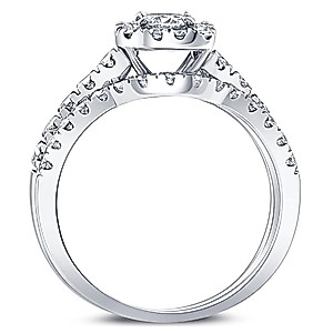 1 1/4Ct Cushion Halo Diamond Engagement Matching Wedding Ring Set 14K White Gold - Size 6.5