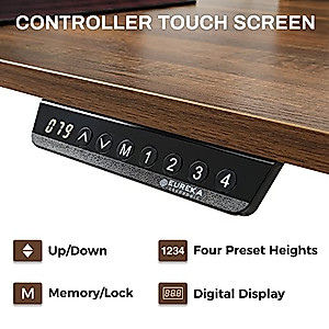 EUREKA ERGONOMIC Electric Standing Desk,63 Inches Height Adjustable Desk,Stand up Desk with Dual Motor,Computer Desk with LED Lights & Double Shelves,Home Office Desk with Monitor Stand,Brown Wood