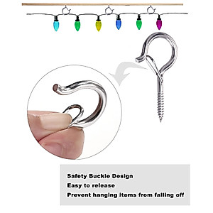 PlusRoc 20 Pack Stainless Steel Hooks for Hanging Christmas Xmas String Lights Outdoor Plants, 2.2 Inch Silver Cup Hooks Screw in Ceiling Hooks Eye Hook Q-Hanger, Wall Mount Ceiling Mount