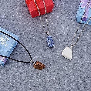 SUNNYCLUE 48pcs Crystal Stone Charms Kit Irregular Shape Gemstone Chakra Beads Charms 12pcs Imitation Leather Cord Necklace & 12pcs Cross Chains & Velvet Pouches for Necklace Jewelry Making