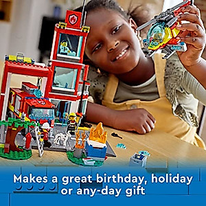 LEGO City Fire Station Set 60320 with Garage, Helicopter & Fire Engine Toys Plus Firefighter Minifigures, Emergency Vehicles Playset, Gifts for Kids Age 6 Plus