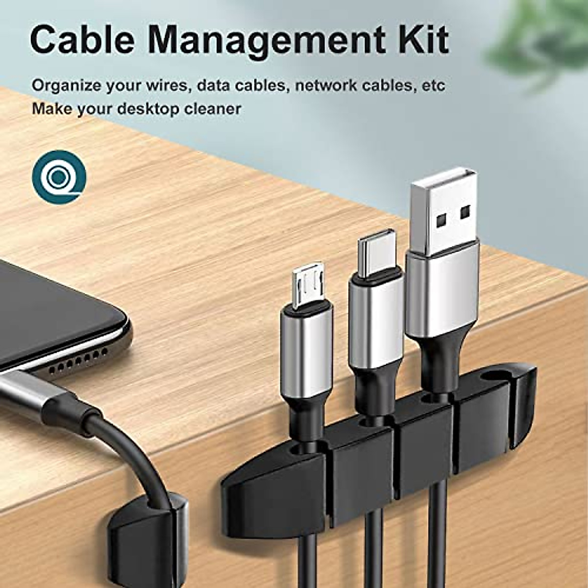 Cord Management Organizer Kit 6 Cable Sleeve Split with,50 Self Adhesive Cable Clips Holder,100 Fastening Cable Ties,10 Adhesive Cable Clips ,2 Roll Self Adhesive tie for TV Office Desk Car Desk Home