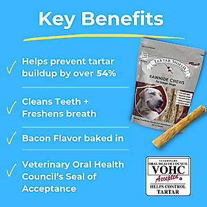 Tartar Shield Soft Rawhide Chews | Safe Dental Treats for Large Dogs | Vet VOHC Approved | Daily Bone Cleans Teeth & Gums Fresh Breath Oral Health Support | USA Made | (Large Dogs / 8 Count)