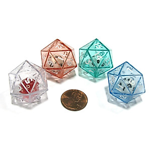 Koplow Games Set of 4 D20 24mm Double Dice, 2-in-1 Dice - 1 Each of Green Red Blue Clear