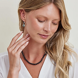 THE PEARL SOURCE Tahitian Real Pearl Earrings for Women - 14k Gold Leverback Earrings | Hypoallergenic Earrings with Genuine Drop Shape Tahitian Cultured Pearls, 11-12mm