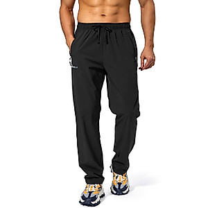 Pudolla Men's Workout Athletic Pants Elastic Waist Jogging Running Pants for Men with Zipper Pockets (Black 3XL)
