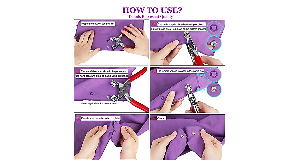 CHEPULA Metal Snaps Kit w/ Pliers - 200 Sets for Sewing DIY