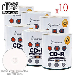 Smartbuy 6000-disc 700mb/80min 52x CD-R White Thermal Hub Printable Blank Recordable Media Disc