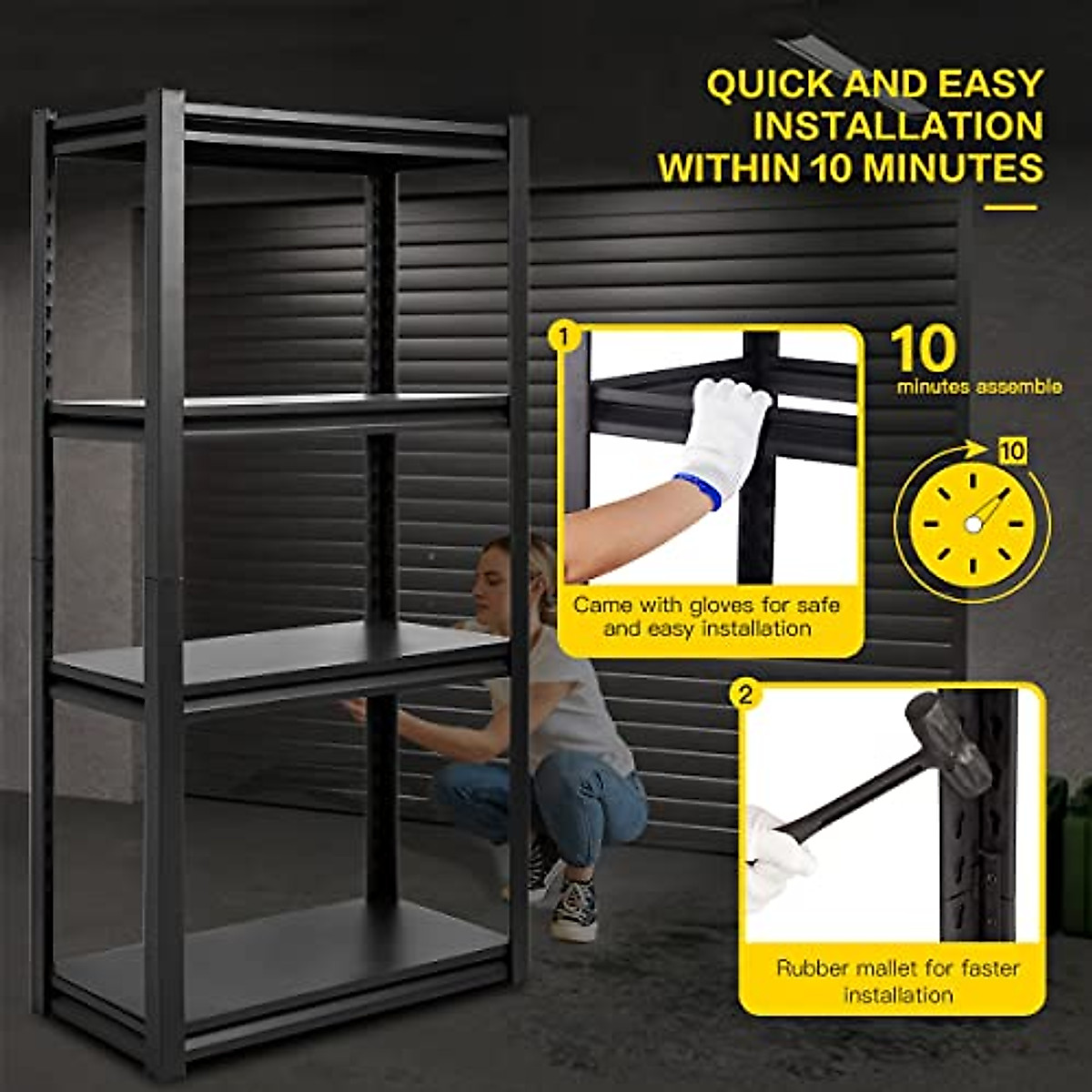 Raybee Garage Shelving Heavy Duty Shelving Unit Metal Storage Shelves for Storage Load 1640LBS 4-Tier Adjustable Garage Storage Shelves Pantry Basement 57" H x 27.6" L x 13.7" D