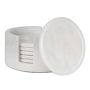RADICALn Coaster Set Cup Pad 3.5 Inches Handmade Marble White Round Coasters Set for Mug Glass Drinks - Kitchen Caddy, Car, Office Drink Coaster Sets