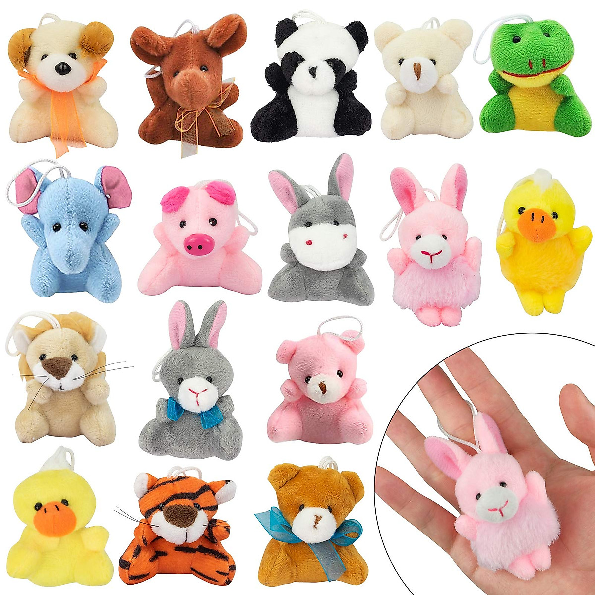 Evoio 16 Pack Easter Eggs with Plush Animals, Easter Eggs Filled with Mini Stuffed Animal Plush Toys for Kids, Toddler, Easter Egg Hunts, Basket Stuffers, Easter Party Favor Classroom Prize