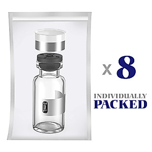 Empty Sterile Vial with Separately Butyl Rubber Stopper and Flip Top Closure,Removable,After Filling,Need to Seal by CrimperType 1 Borosilicate Glass Tubing,Individually Packed (3mL 8PCS)