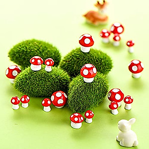 Cute Tiny Mushrooms Mini Miniature Figurines Fairy Garden Mushrooms Ornaments Mushroom Model Garden Miniature Statue Landscape DIY Bonsai Craft for Home Decoration Supplies (Red,50 Pieces)