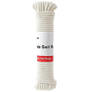 COCONUT Sun Shade Sail Flagpole Heavy Duty Outdoor UV Block 100% Polyester Braided White Long Rope 1/4 Inch 50 Feet