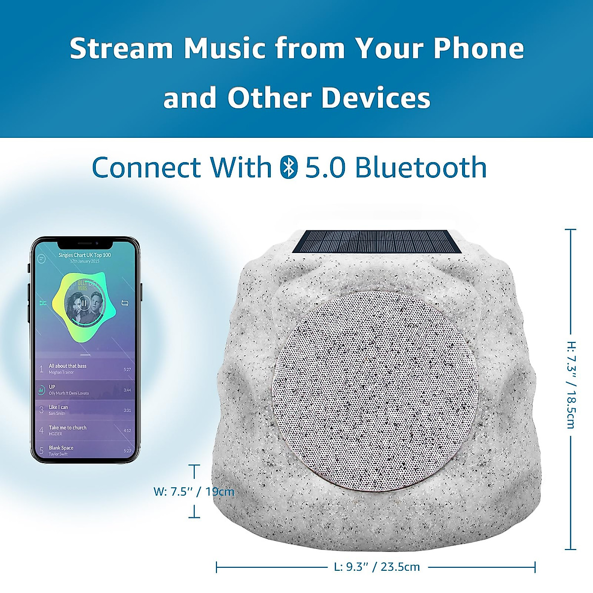 GGNOO Outdoor Speakers Bluetooth Waterproof IP44, Rock Speakers Solar Power and USB Rechargeable Outdoor Bluetooth,Twins Paring System,7 Colour Light Changeable Set for Deck Pool Yard Garden (2 Pack)