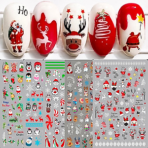 10 Sheets Christmas Nail Art Stickers Decals Self-Adhesive Pegatinas Uñas Holiday Kids Cute Red Xmas Snowflakes Tree Nail Supplies Nail Art Design Decoration Accessories