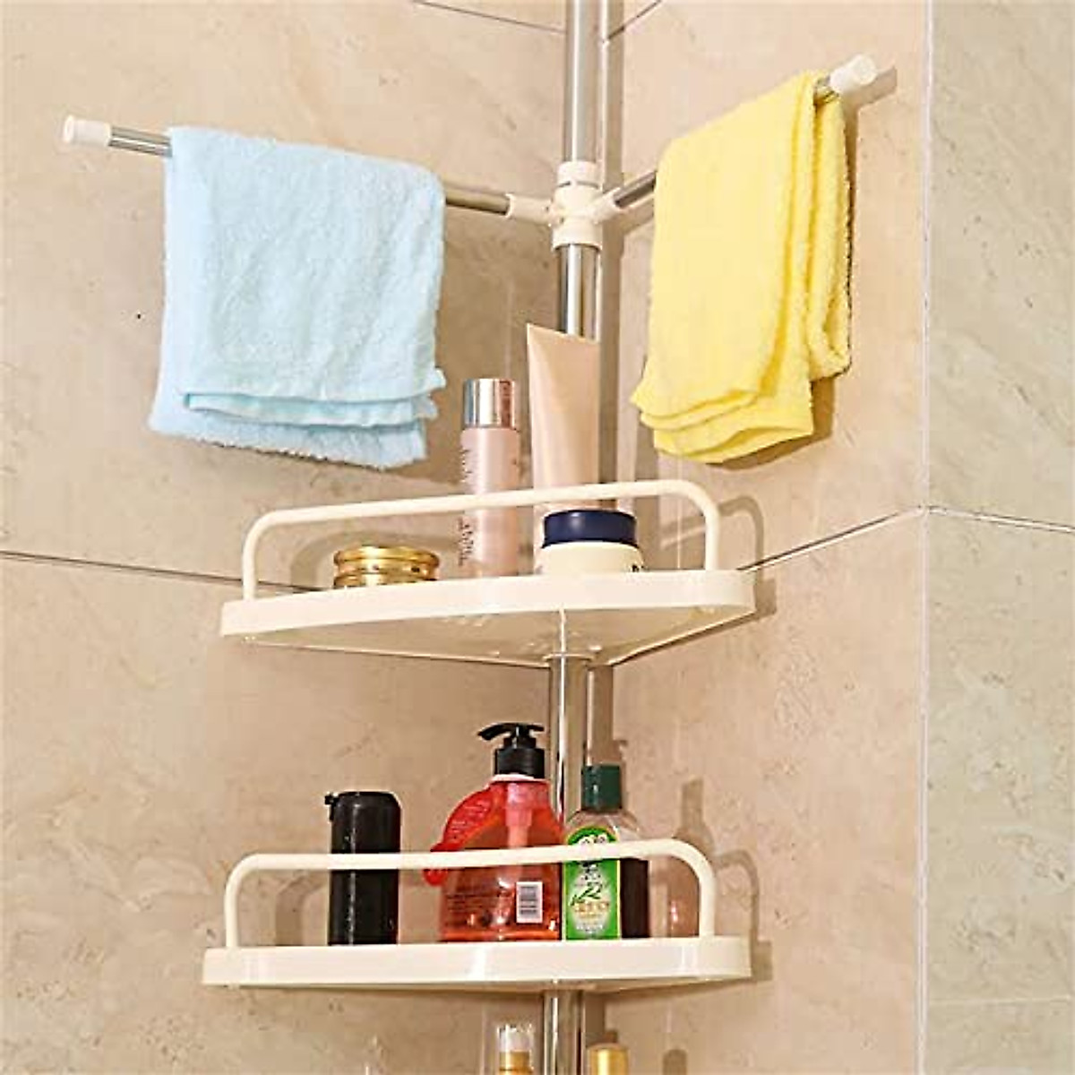 Shower Corner Caddy Organizer for Bathroom, Adjustable Tension Pole Shower Shelf 4 Tier Stand Up Shower Caddy Shelf for Bathroom Kitchen Lavatory, 43 to 122inch Height, Gdrsauya10