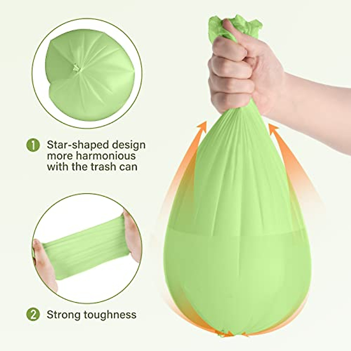 Eargardin Compostable 8 Gallon Trash Bags 100% Compost Small Garbage Bag Extra Thick 0.91 Mil for Kitchen Bathroom BPI Certified 30 Counts, Green