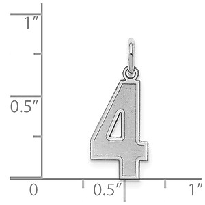 Solid 925 Sterling Silver Medium Number 4 Charm Brushed Matte Finish Pendant - 22mm x 9mm