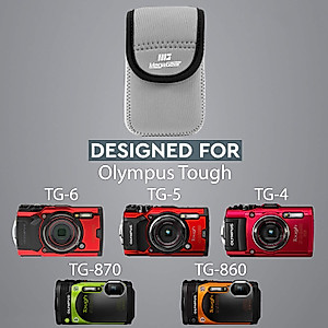 MegaGear MG795 Olympus Tough TG-6, TG-5, TG-4, TG-870, TG-860 Ultra Light Neoprene Camera Case, with Carabiner - Gray