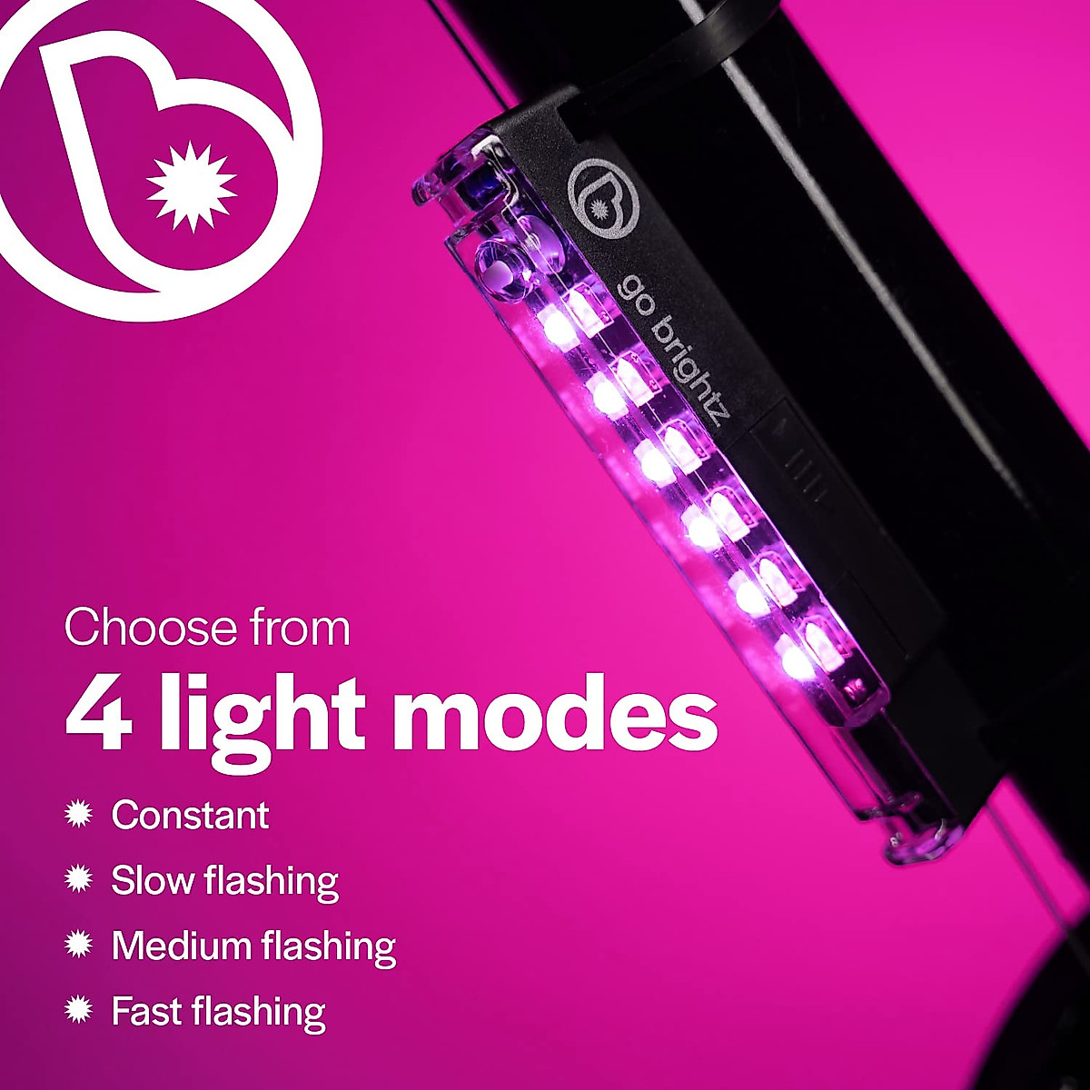 Brightz GoBrightz LED Bike Frame Light, Pink - LED Bike Frame Light for Night Riding - 4 Modes for Flashing or Constant Glow - Fun Safety Light Bike Accessories for Kids, Boys, Girls, Teens & Adults