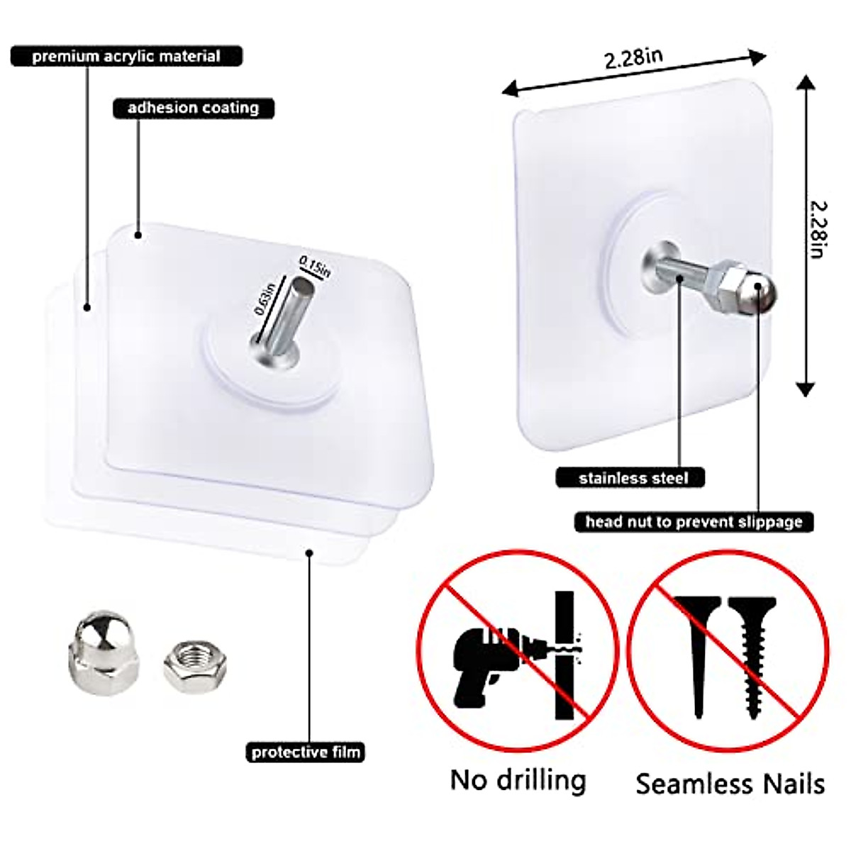 AIERSA Adhesive Hooks Heavy Duty,Wall Hooks for Hanging,Screw Free Sticker,Seamless Screws for Wall Mount,2 in 1 Reusable for Kitchen,Bathroom,Home,Office White Self Adhesive Hooks(20 Pcs, 16mm)