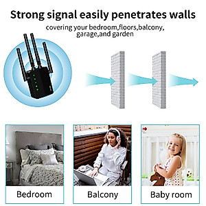 WiFi Extender 1200 Mbps-2.4 and 5GHz Dual-Band Network-Wireless Amplifier Signal Booster-Wireless Repeater with Smart Signal Indicator