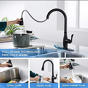 Touchless Kitchen Faucet with Pull Down Sprayer, Single Handle Motion Sensor Kitchen Faucet with 360-Degree Swivel, Matte Black Stainless Steel High Arc Kitchen Faucet with 3 Various Spray Functions