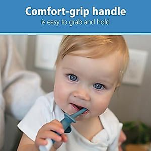 Dr. Brown's Infant-to-Toddler Training Toothbrush Set, Blue Elephant with Fluoride-Free Apple Pear Baby Toothpaste, 0-3 years