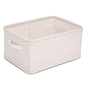 Jelier Fabric Collapsible Shelf Storage Basket,Multipurpose Linen Bin Organizer for Toys,Toiletries,Office Supplies,DVDs,Books,Clothes,Paper Rolls (L, beige)