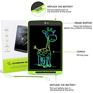 STREET WALK LCD Writing Tablet for Kids,12 Inch Colorful Educational Drawing Tablet, Erasable Reusable Electronic Writing Board, Toddler Doodle Board, Learning Toy Gift for Boys Girls Ages 3-8(Green)