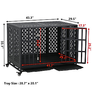 Heavy Duty Dog Crate, 44" Indestructible Metal Dog Kennel, Indestructible Pet Cage for High Anxiety Large Dogs with Sturdy Door Lock and Removable Trays