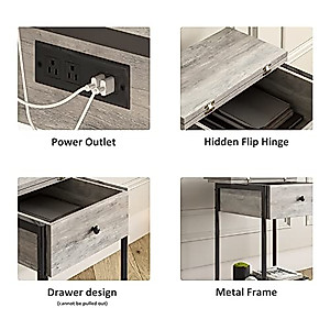 hosote Nightstand with Charging Station, Flip Top End Table with USB Ports and Outlets Farmhouse Night Stand Side Bedside Table with Storage for Bedroom Living Room (Rustic Grey, Set of 2)