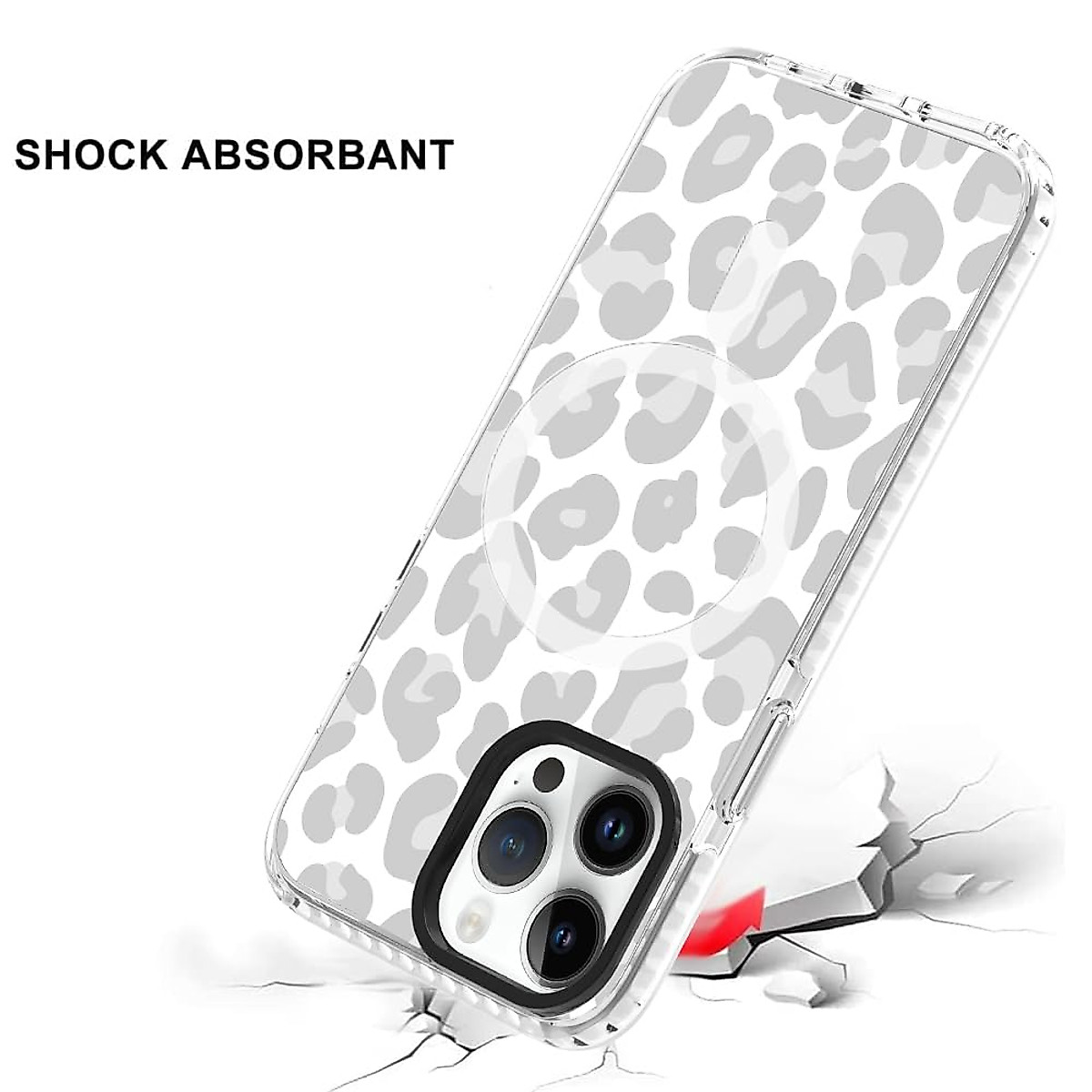 SAKUULO Magnetic for iPhone 14 Pro Case Light Gray Leopard Print Pattern [Compatible with MagSafe] Wireless Charge Slim Shockproof Case for iPhone 14 Pro Phone Case, Gray Leopard (6.1")