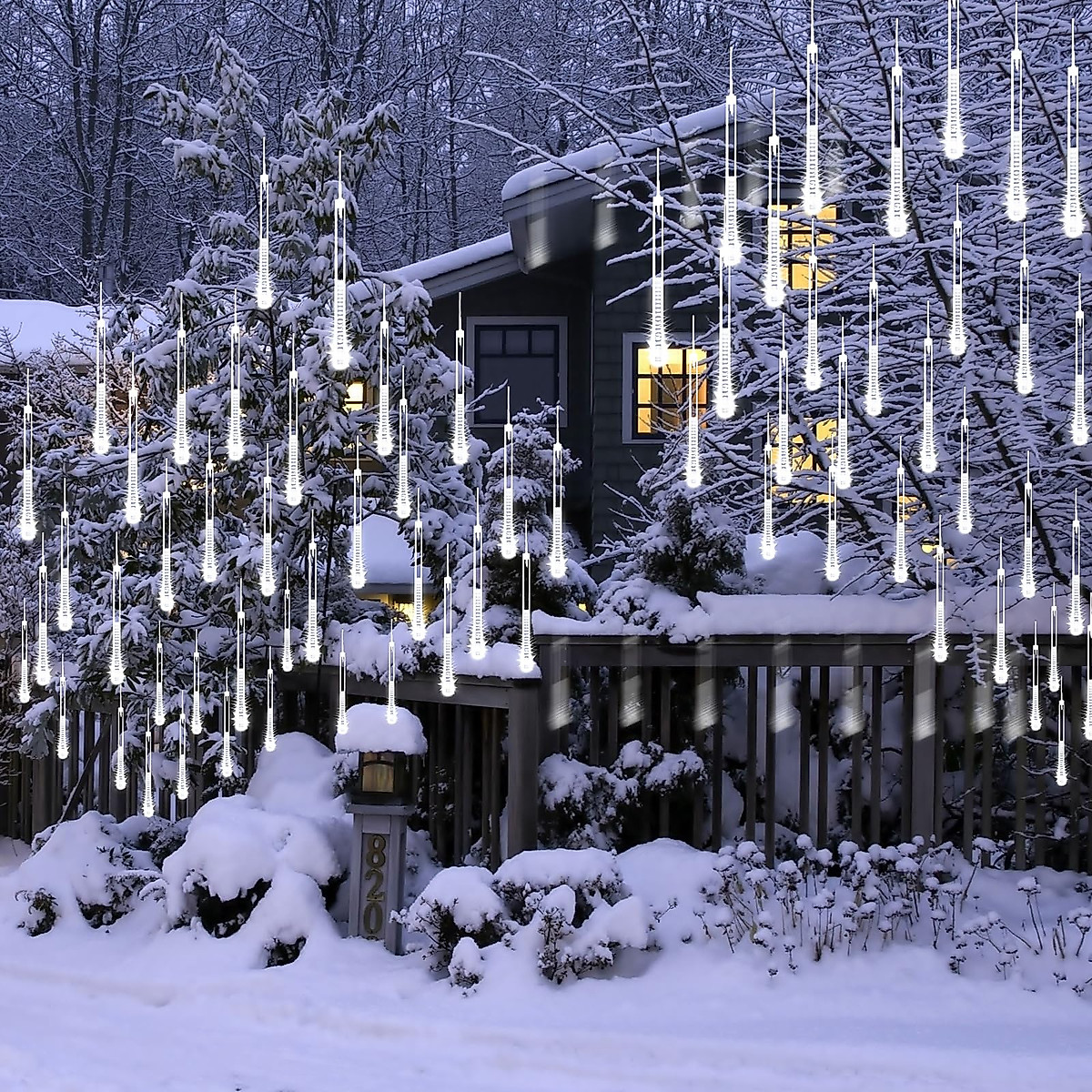 2-Pack Christmas Decorations Lights Outdoor, Total 384LED Meteor Shower Lights Rain Drop Lights 30cm 16 Tubes Indoor Outdoor Snow Cascading String Lights for Xmas Tree Roof Party Garden (Cool White)