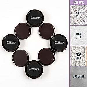 Super Sliders 2 1/2" Round Reusable Furniture Sliders for Carpet - Effortless Moving and Surface Protection, Brown (8 Pack)