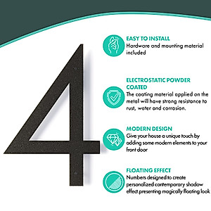 12 Inch Modern Floating House Numbers for Outside | Large Metal House Numbers for Outdoors | Black Coated Rust-Proof Home Address Numbers/Plaques | Metal Numbers