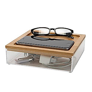 Simplify Large Square Bamboo Organizer | See-Through | Jewelry | Makeup | Cosmetics | Accessories | Bathroom & Bedroom | Vanity & Countertop | Lidded Boxes | Super Clear