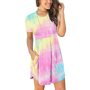 Office Dresses for Women for Work Ruffle A-Line Casual Dress Floral Short Sleeve Midi Dress Pink