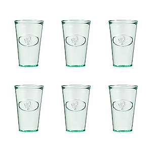 Amici Home Rooster Hiball Glass | 16 Oz | Italian Made, Recycled Glass with Green Tint | Drinking Glass with Embossed Design for Water, Juice, Cocktails (Set of 6)