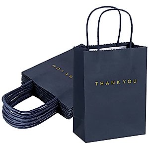 driew Thank You Gift Bags 50 Pack, 5.9 x 3.1 x 8.3'' Navy Blue Paper Bags with Handles for Retail, Wedding,Party, Shopping