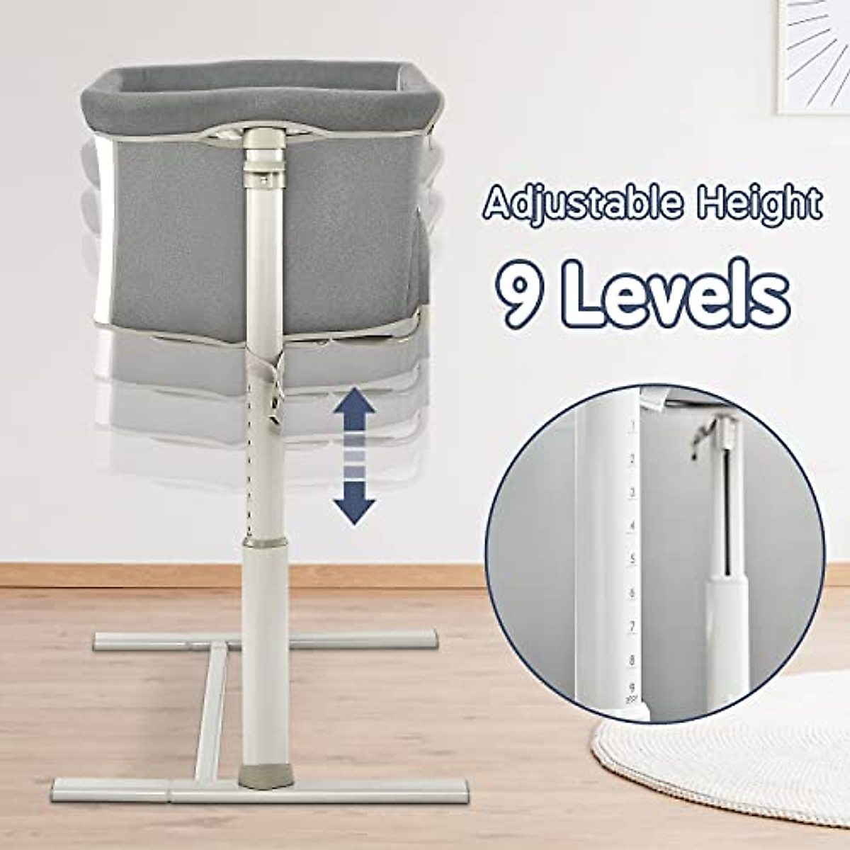 ALVOD Bedside Sleeper for Baby, Baby Bassinet, Baby Crib Baby Nursery Bed for Infants, 9 Adjustable Height for Bed Sofa, Breathable Mesh, Easy Assemble (Light Grey)