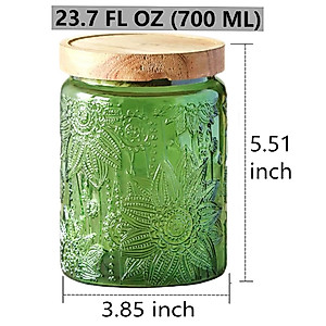 Pletmin Vintage Glass Jar, 23.7 FL OZ Airtight Glass Storage Jar with Acacia Lid, Food Containers for Kitchen Ideal for Tea, Coffee, Sugar, Candy, Cookies, Spices, Home Decorative Jar(GREEN 2PACK)