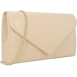 MOJISOLO Women's Evening Clutch Bags for Formal Cocktail Prom Wedding Party Patent Leather Dressy Foldover Purse Nude